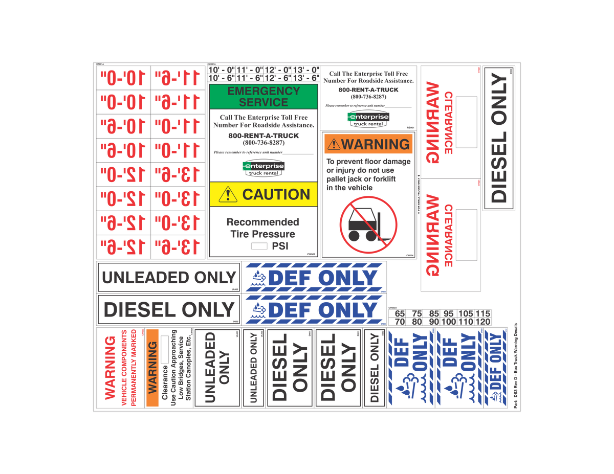 DS1/DS3 - Caution/Warning Decal Sheets (Set of 2) - ALL TRUCKS – VMSEHI